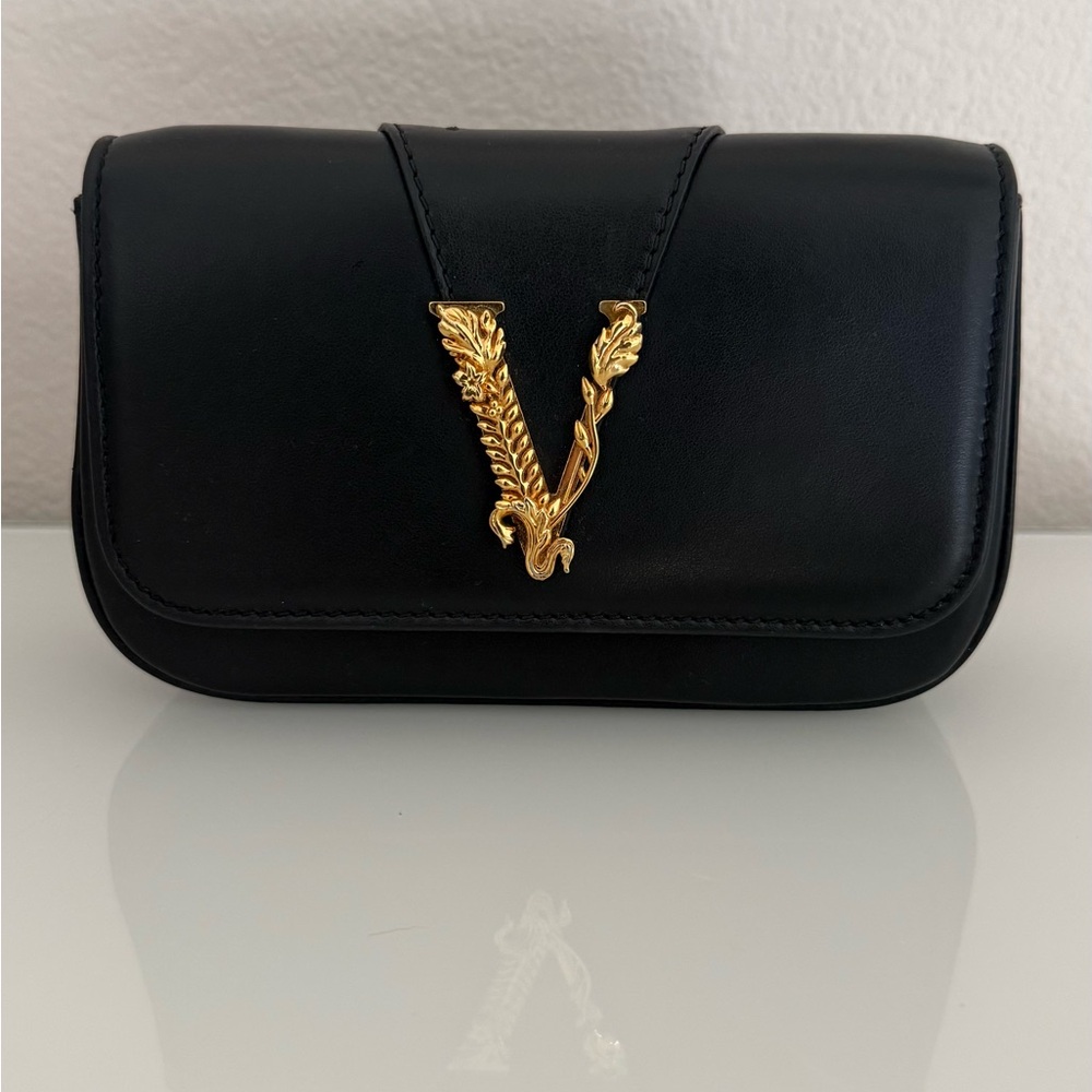 Versace Black Virtus Clutch With Removable Leather St… - Gem